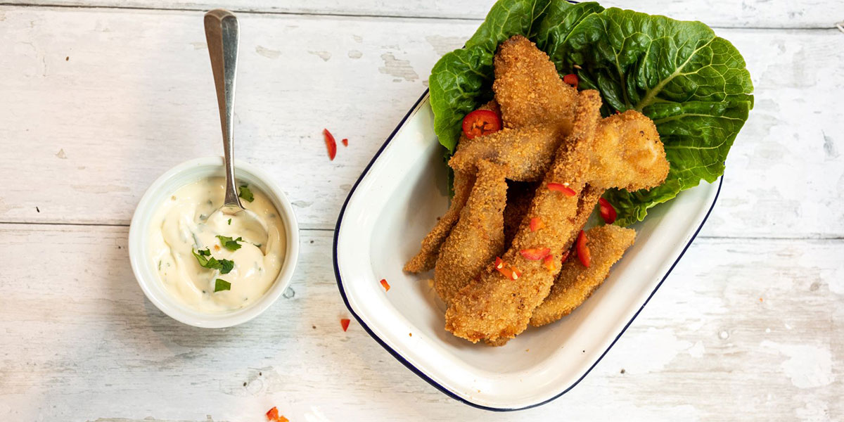 Crispy pheasant goujons with garlic mayo - Eat Game – Healthy game recipes.