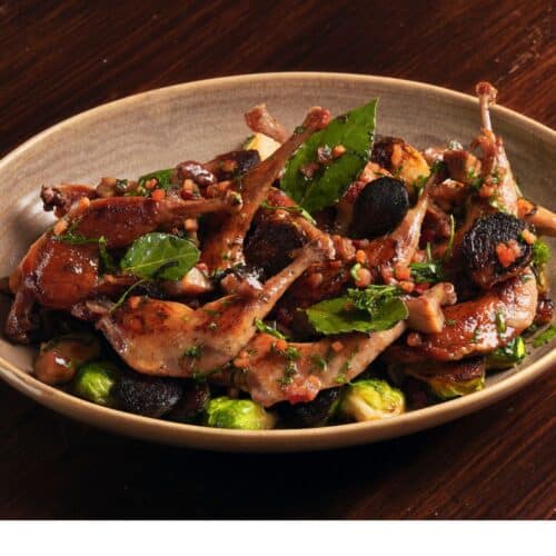 Confit partridge with sprouts, chestnut and smoked bacon - Eat Game ...